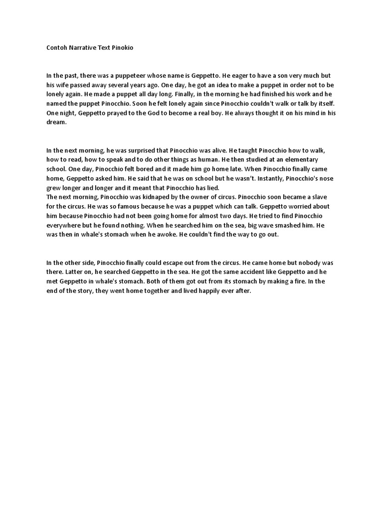 Contoh Narrative Text Pinokio | PDF | Pinocchio | Italian Children's ...