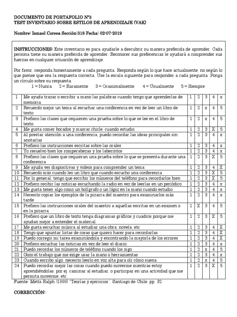 Test de Estilos de Aprendizaje VAK | PDF | Inteligencia | Aprendizaje