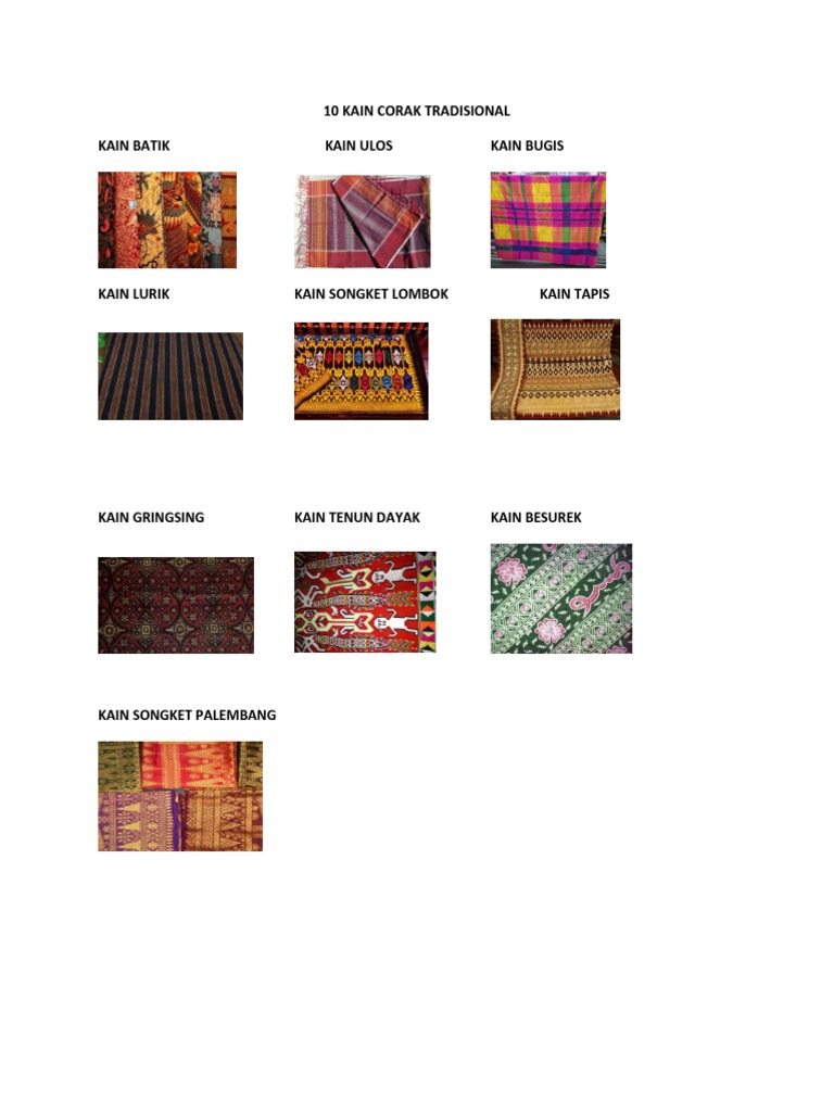 10 Kain Corak Tradisional | PDF | Figured Fabrics | Woven Fabrics