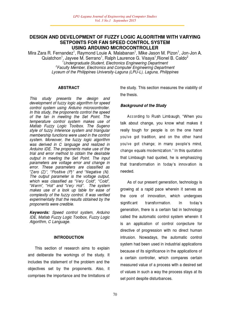Fuzzy Logic Fan Control with Arduino | PDF | Control Theory | Fuzzy Logic