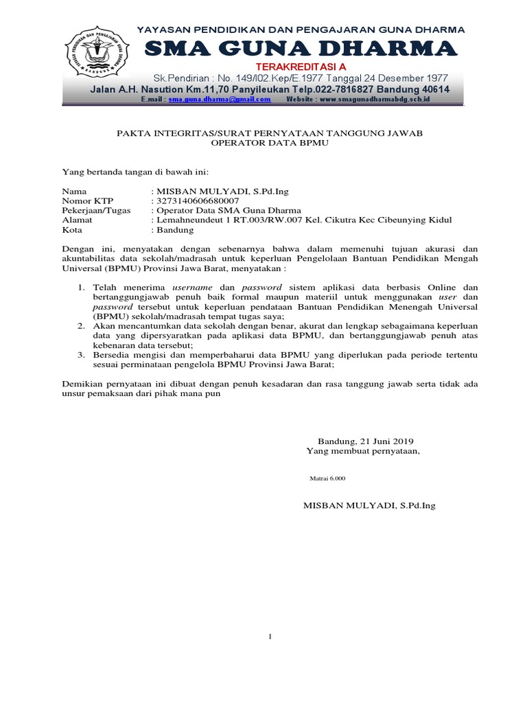 Fakta Integritas Operator | PDF