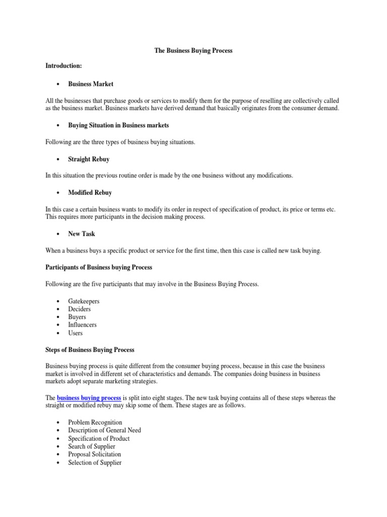 Stages of the Business Buying Process | PDF | Sales | Demand