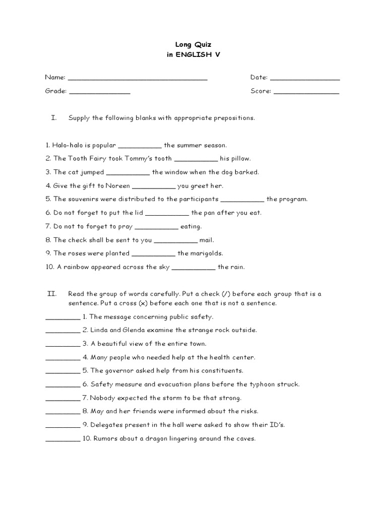 Long Quiz-Grade 5 | PDF
