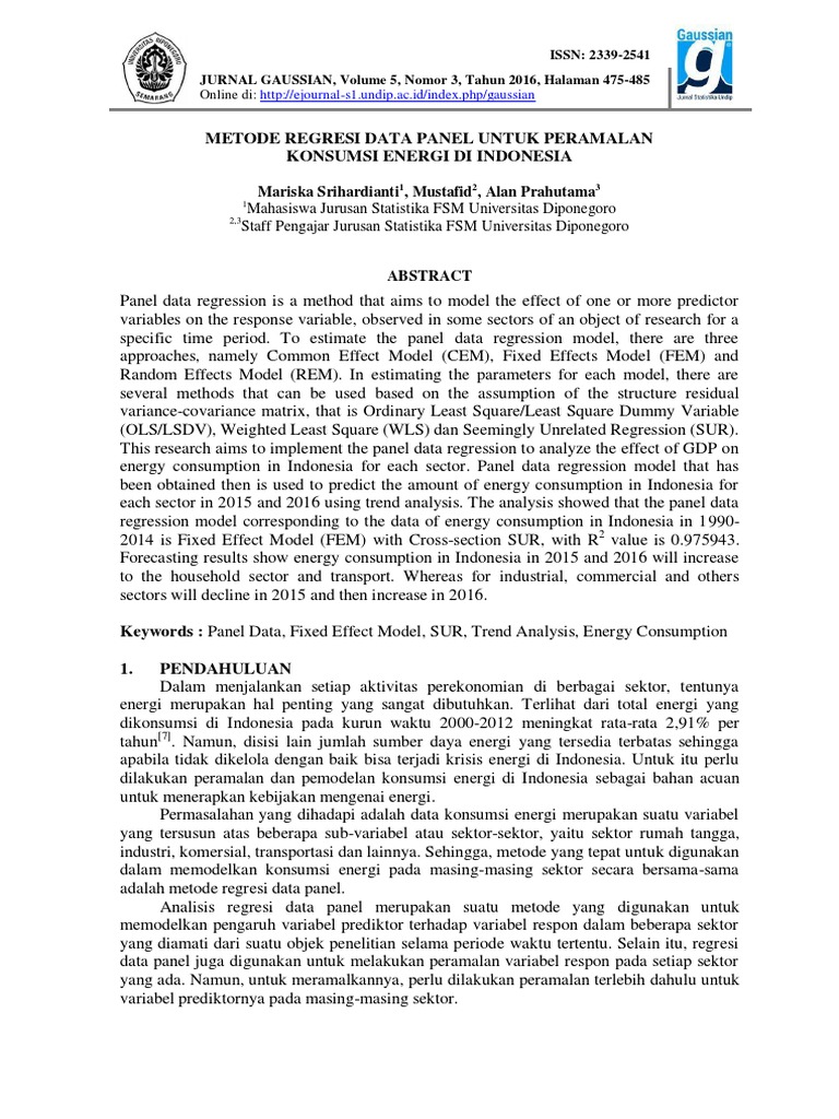 ID Metode Regresi Data Panel Untuk Peramala | PDF | Ordinary Least Squares | Regression Analysis