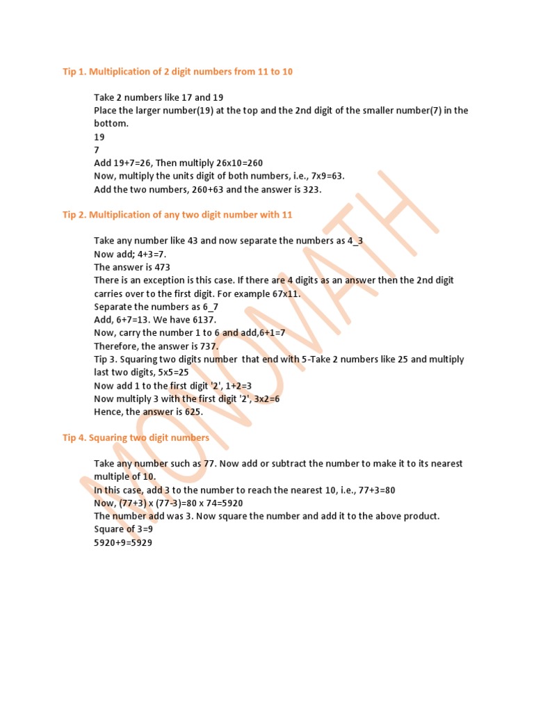 Vedic Mathematics Tricks PDF | PDF | Multiplication | Numbers