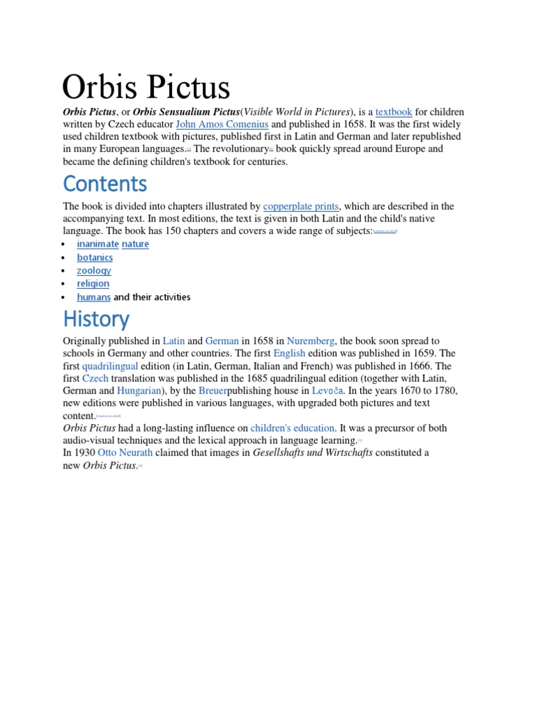 Orbis Pictus: Textbook John Amos Comenius | PDF | Classics
