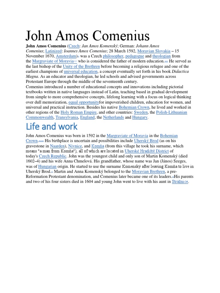John Amos Comenius: Life and Work | PDF