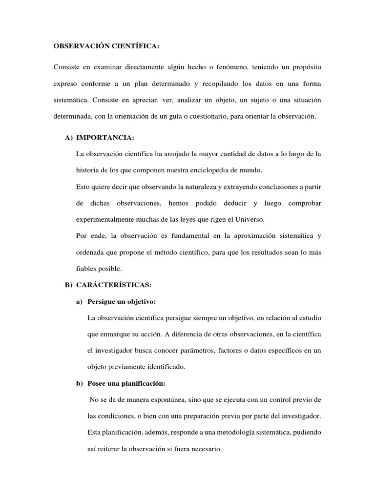 Observación Científica | Descargar gratis PDF | Método científico ...