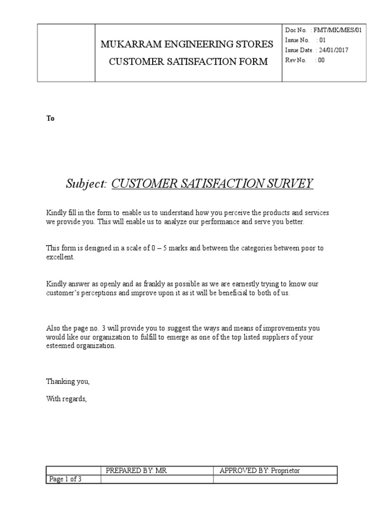 Customer Satisfaction Survey Form | PDF | Customer Satisfaction | Business