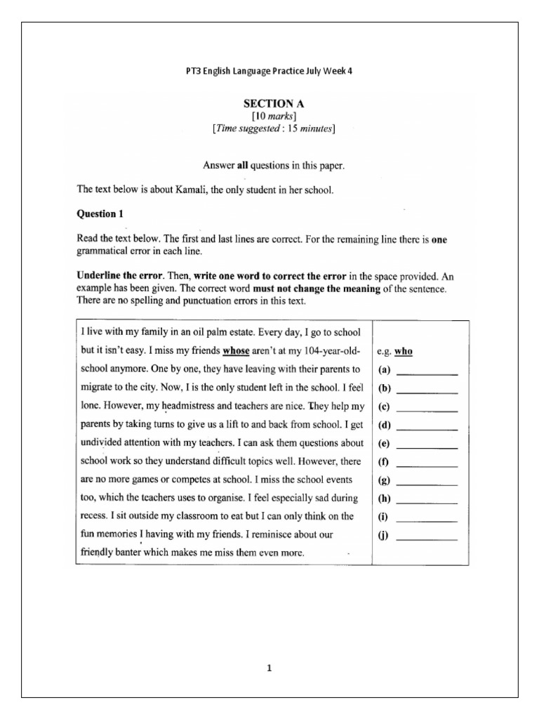 PT3 English Language Practice | PDF