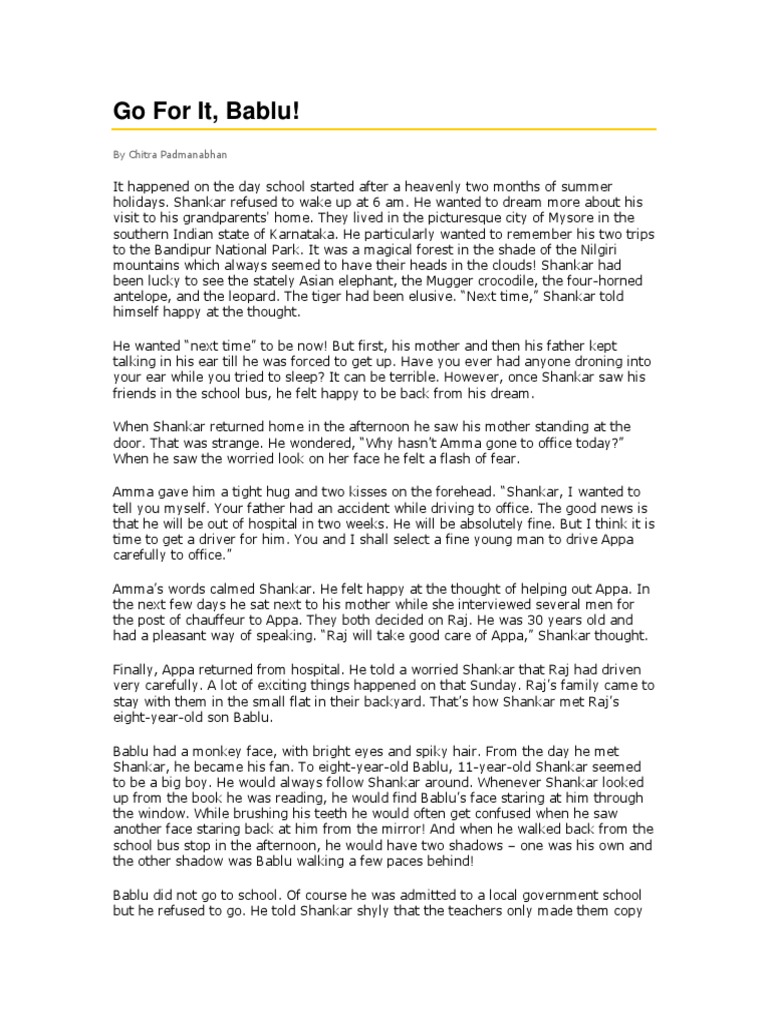 Go For It, Bablu!: by Chitra Padmanabhan | PDF