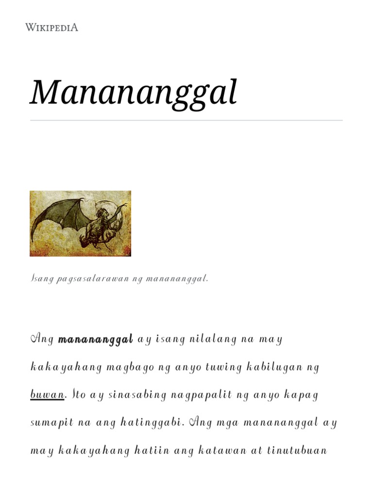 Manananggal - Wikipedia, Ang Malayang Ensiklopedya PDF | PDF