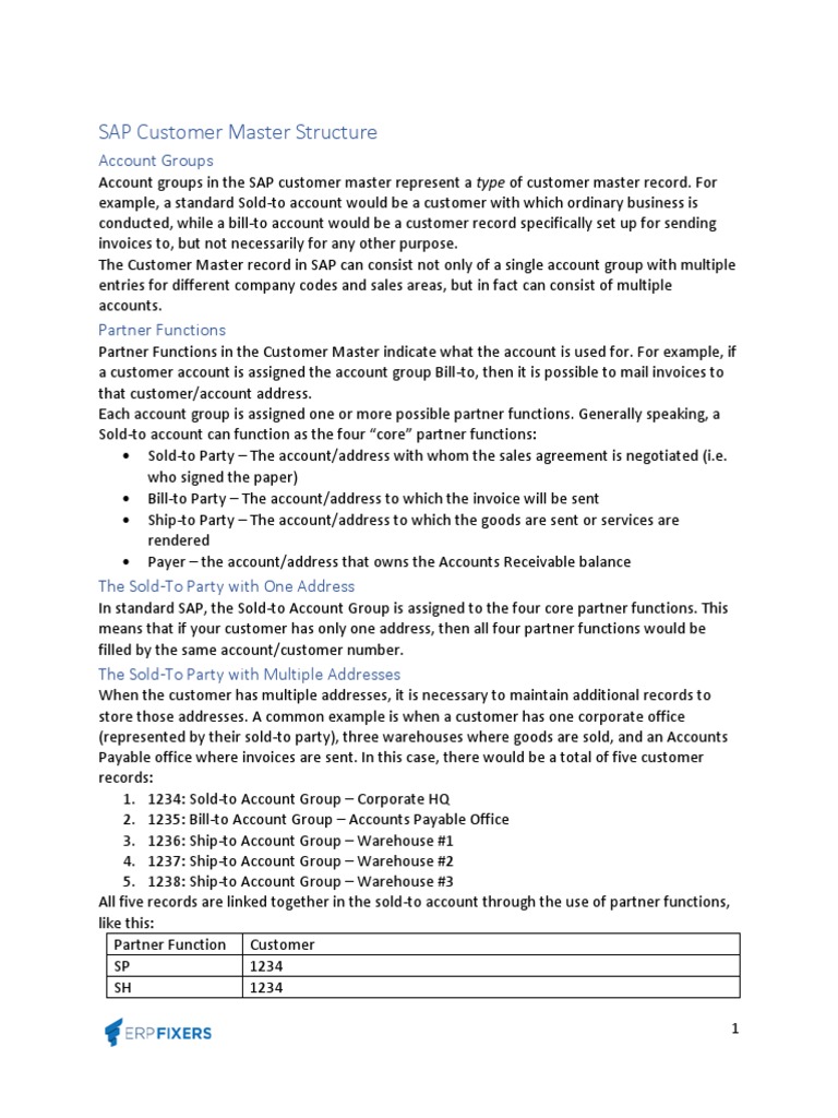 SAP Customer Master Structure: Account Groups | PDF | Accounts Payable ...