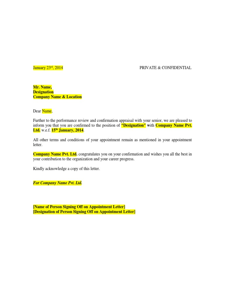 Quikchex Employee Confirmation Letter Template 2014 | PDF