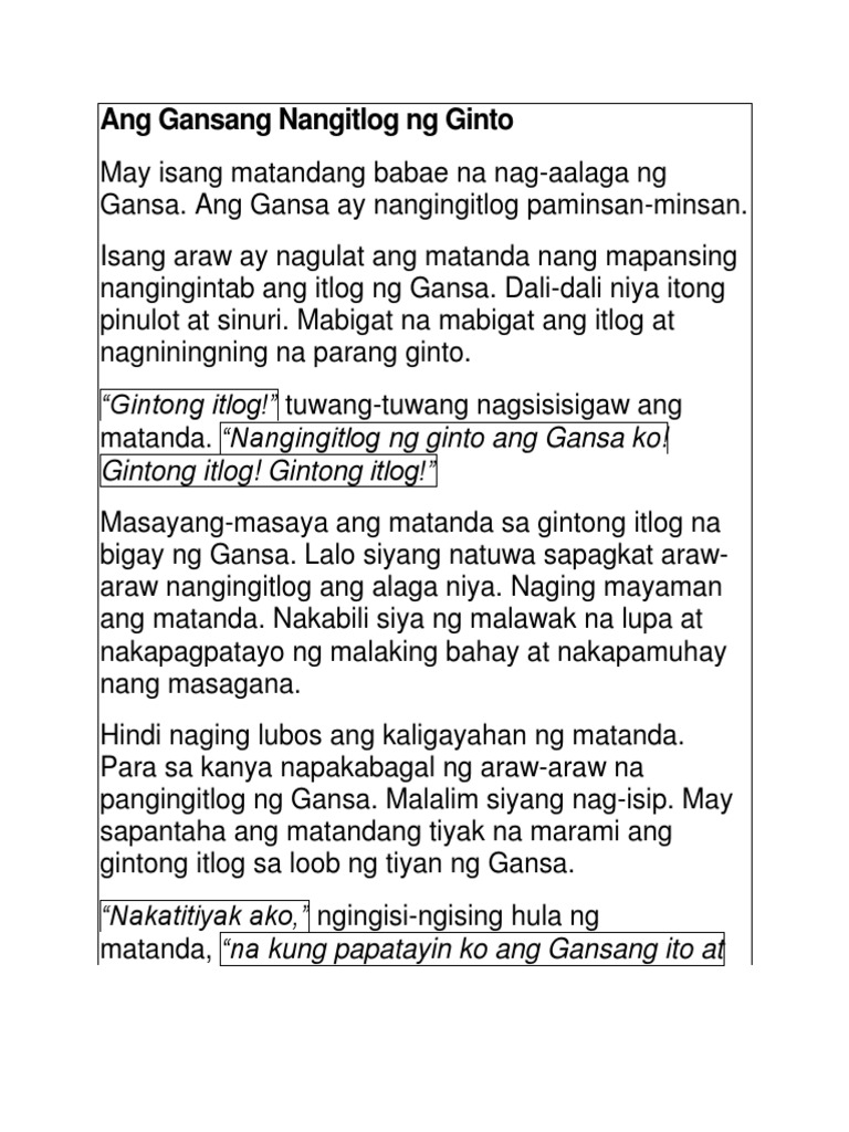Ang Gansang Nangitlog NG Ginto | PDF