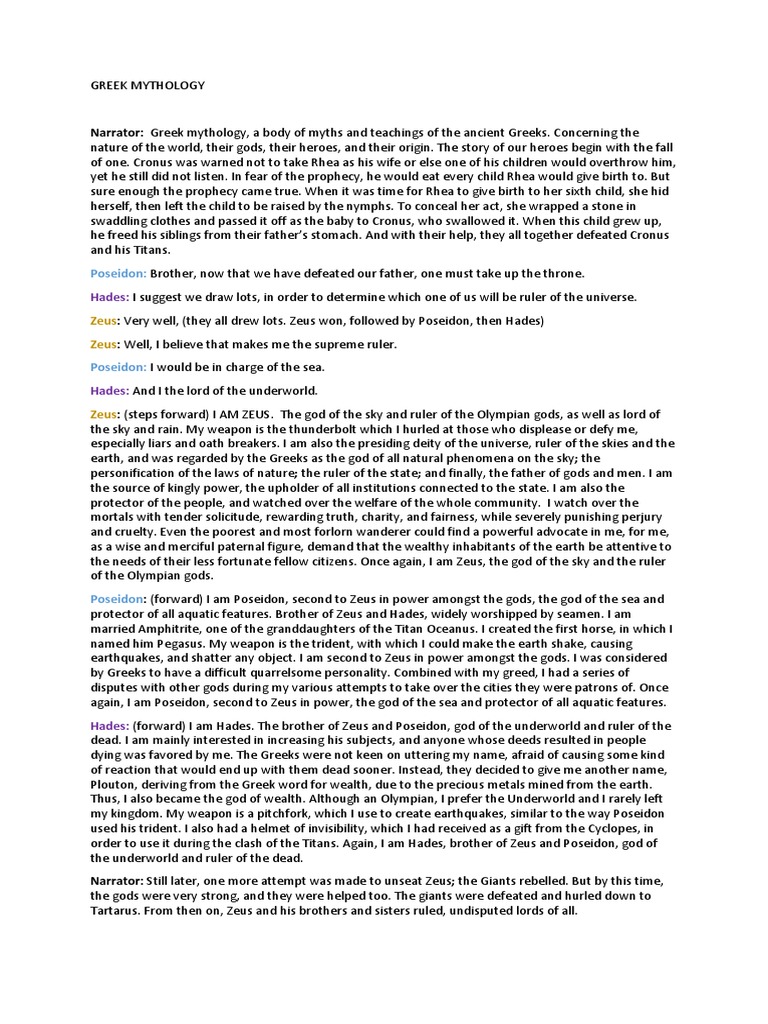 Greek Mythology Script | PDF | Hades | Apollo