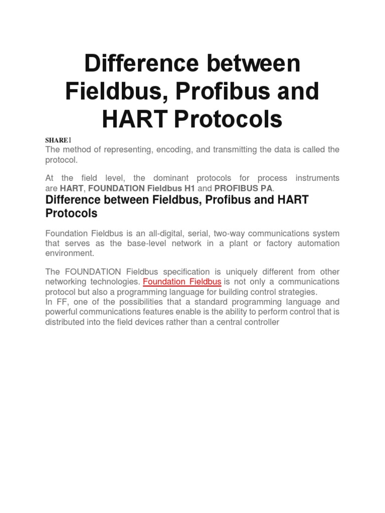 Comparing Fieldbus, Profibus, and HART | PDF | Cybernetics | Systems Theory