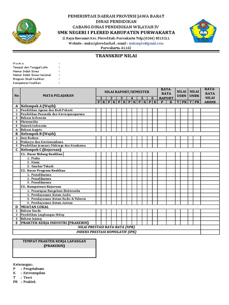 Transkrip Nilai | PDF