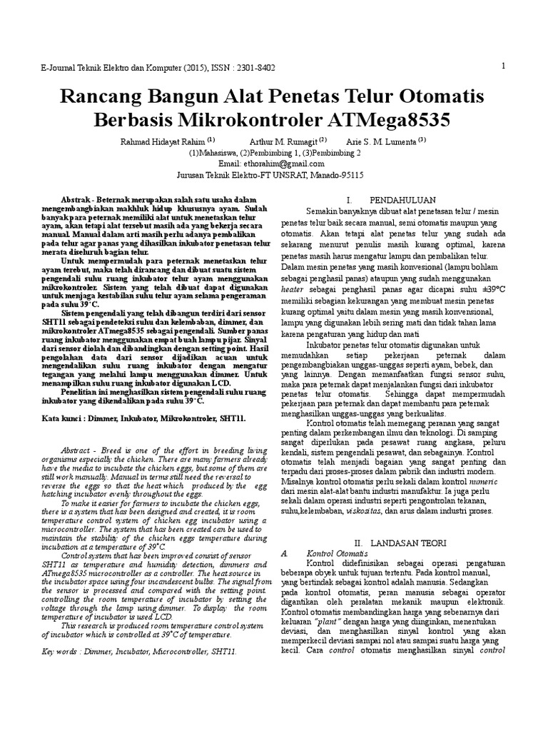 Rancang Bangun Alat Penetas Telur Otomatis Berbasis Mikrokontroler Atmega8535 Rahmad Hidayat