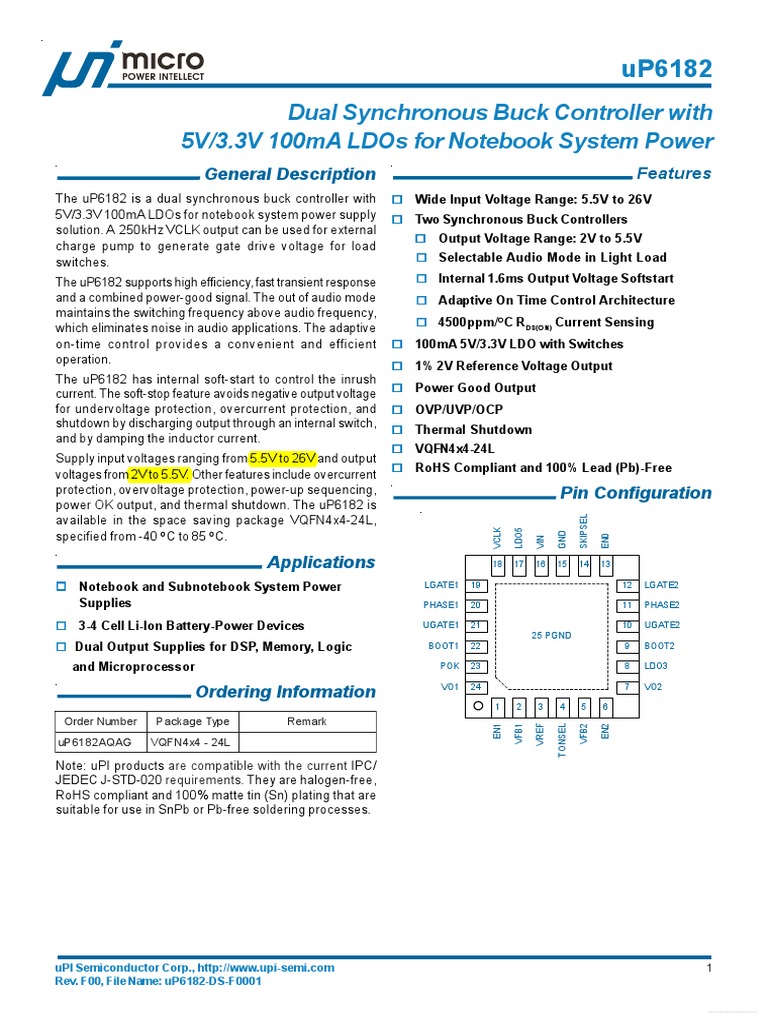 UP6182 Datasheet | PDF | Mosfet | Power Supply