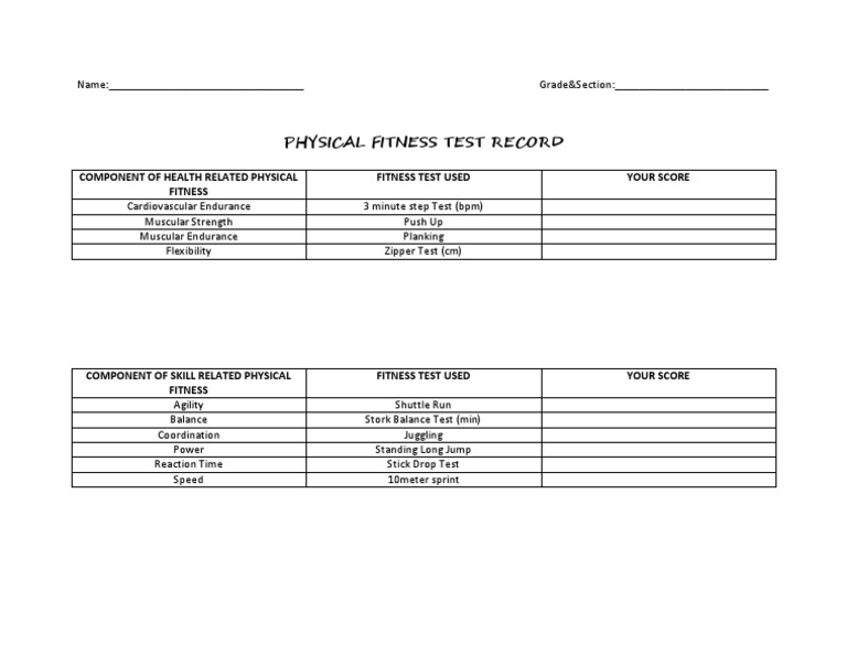 Physical Fitness Test Record Template | PDF