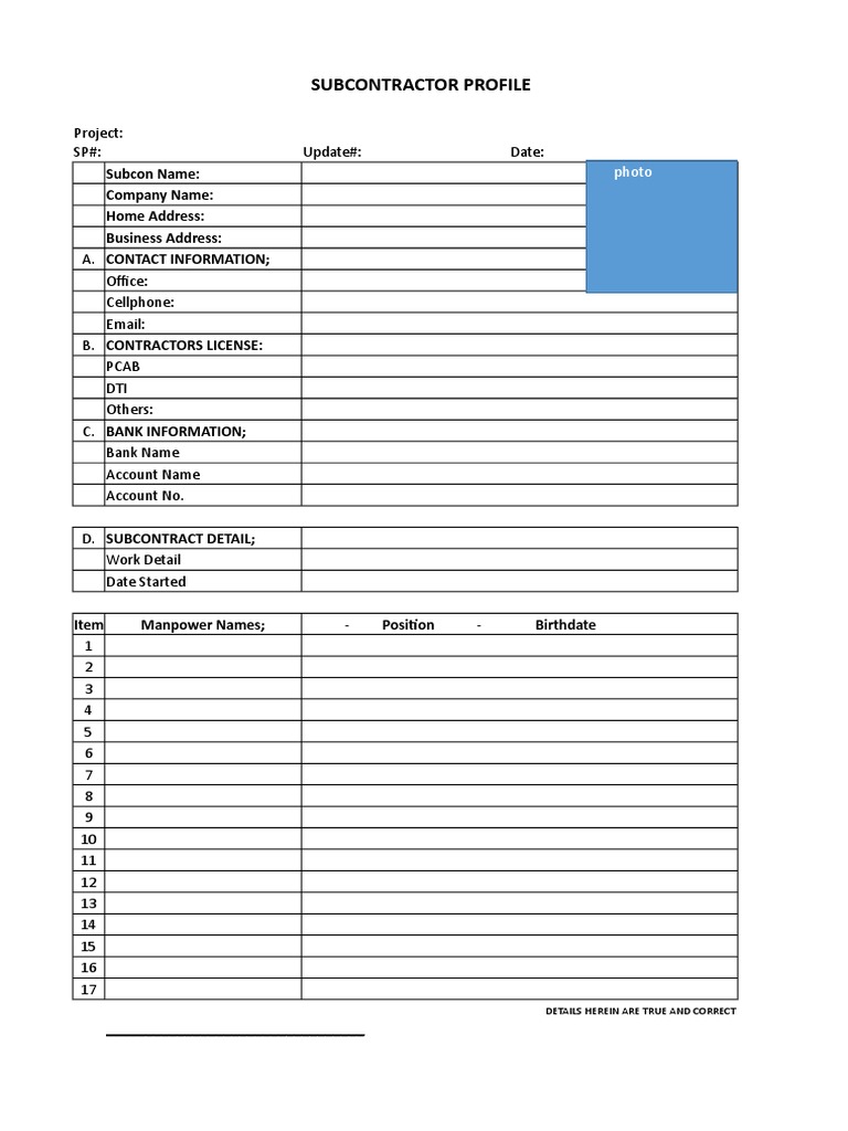 Subcontractor Profile Template | PDF
