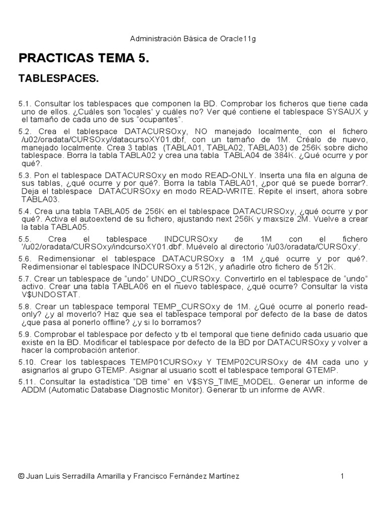 Practicas TABLESPACES | PDF | Archivo de computadora | Bases de datos