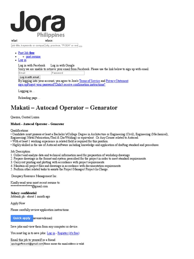 Autocad Operator Job in Quezon, Central Luzon - Jora | PDF | Technical ...