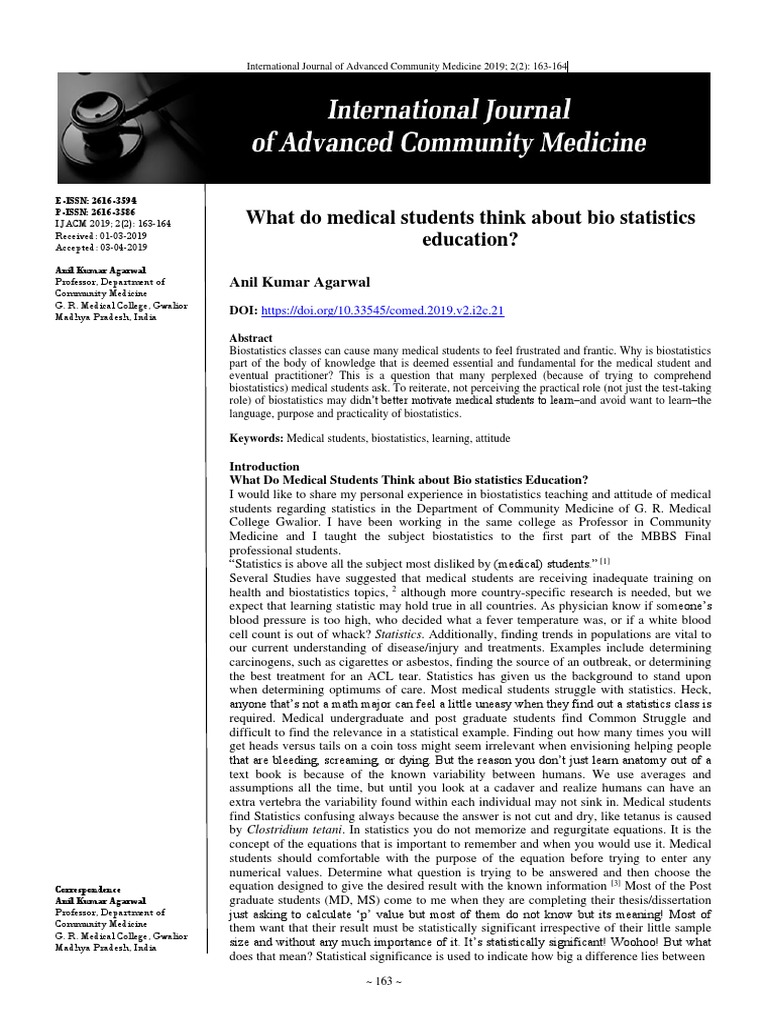 Biosta & Medi Stu Article Published | PDF | Biostatistics | Medical School
