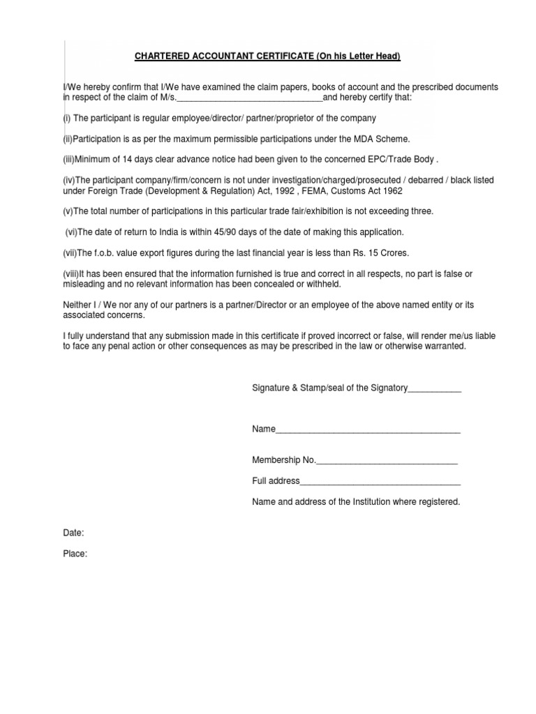 Proforma For CA Certificate | PDF | Finance & Money Management