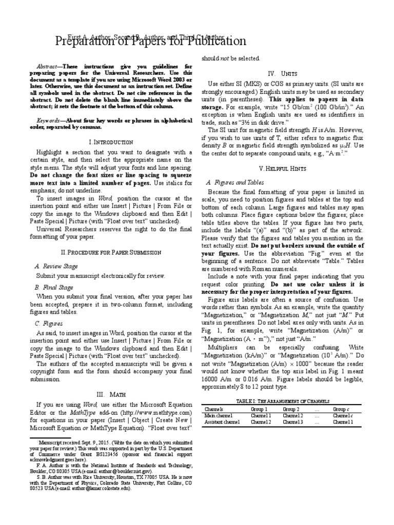 Preparation of Papers For Publication: First A. Author, Second B ...