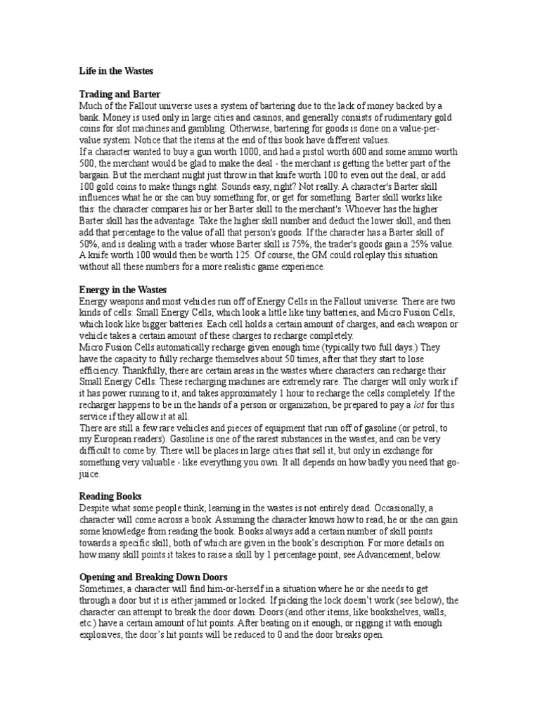 Fallout PNP Misc Rules | PDF | Coyote | Naval Mine