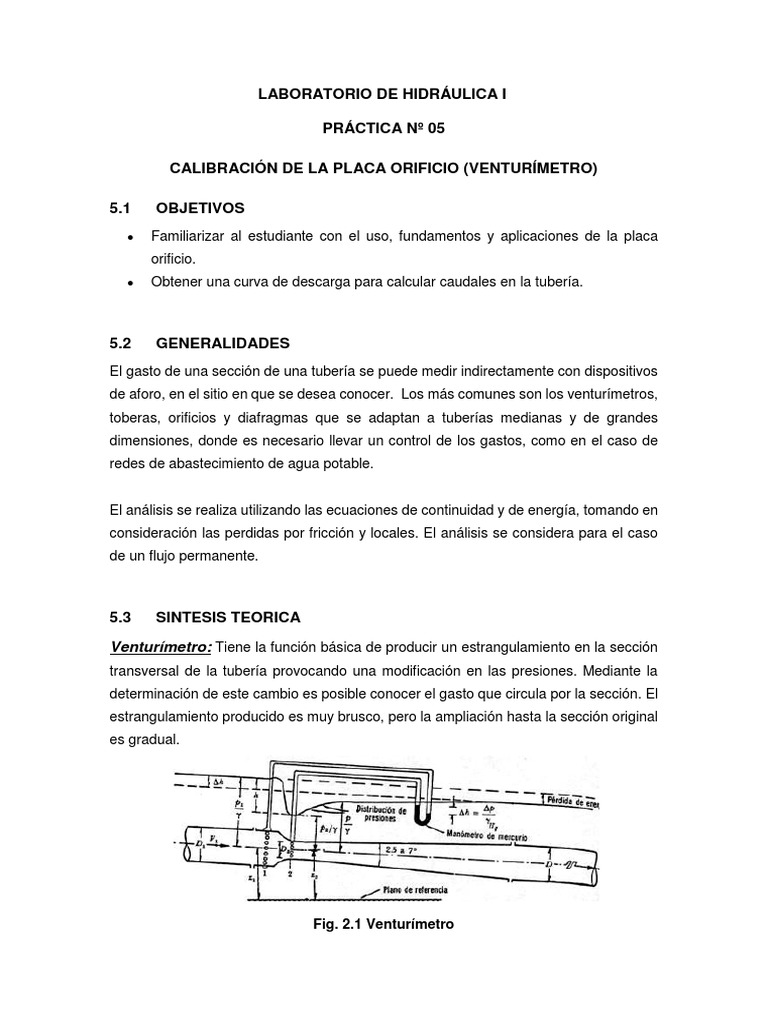 Práctica #5 Calibración Placa Orificio | PDF | Descarga (hidrología ...