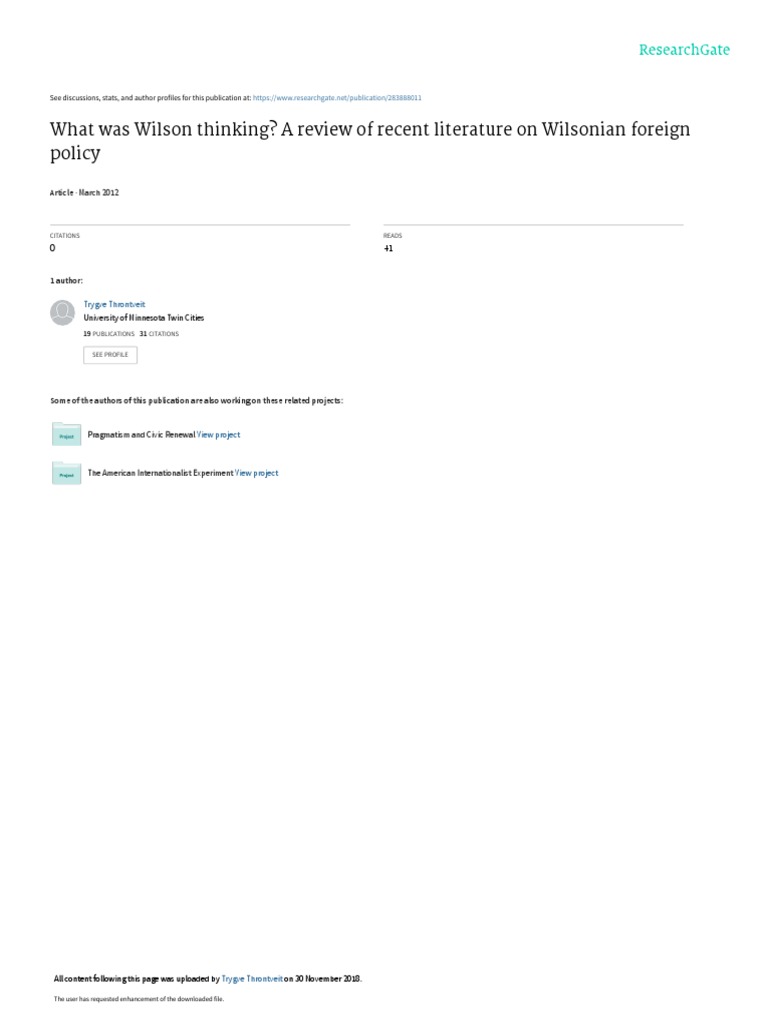 What Was Wilson Thinking? A Review of Recent Literature On Wilsonian ...