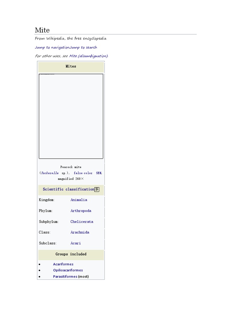 Mites: From Wikipedia, The Free Encyclopedia | PDF | Arthropods | Organisms