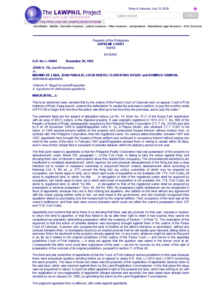 Summary Ejectment Case Regarding Unlawful Occupancy of Registered Land ...