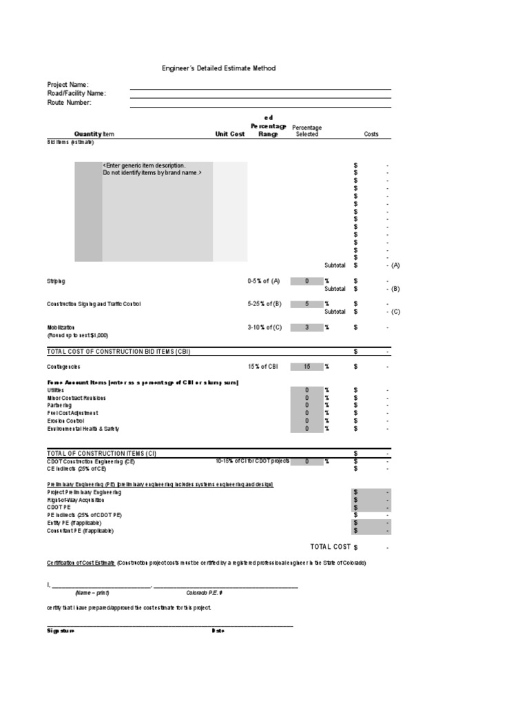 5-Project Engineers Detailed Estimate Template | PDF | Engineering ...