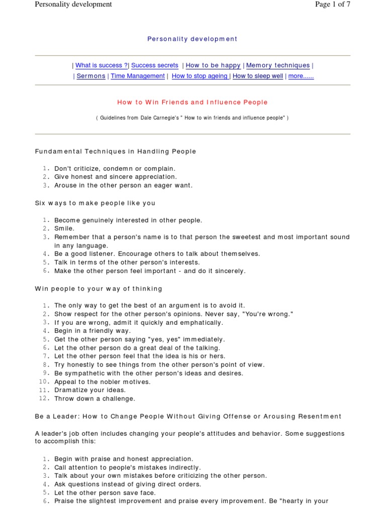 How To Win Friends and Influence PPL Summary | PDF | Public Speaking | Mind