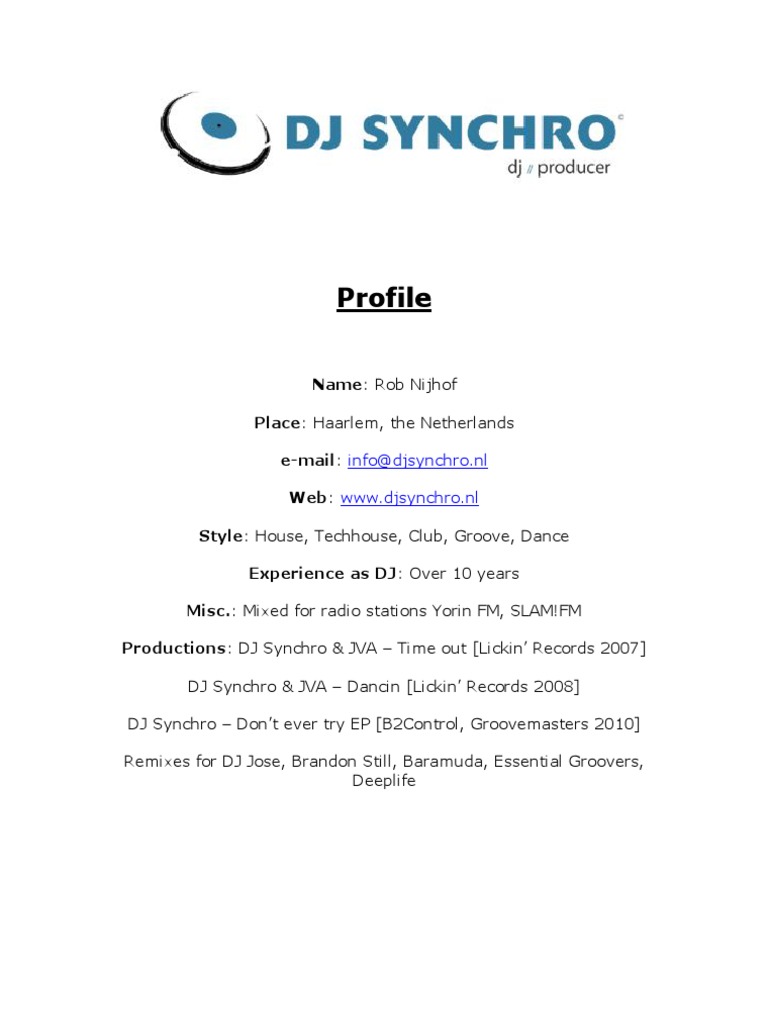 Profile DJ Synchro | PDF