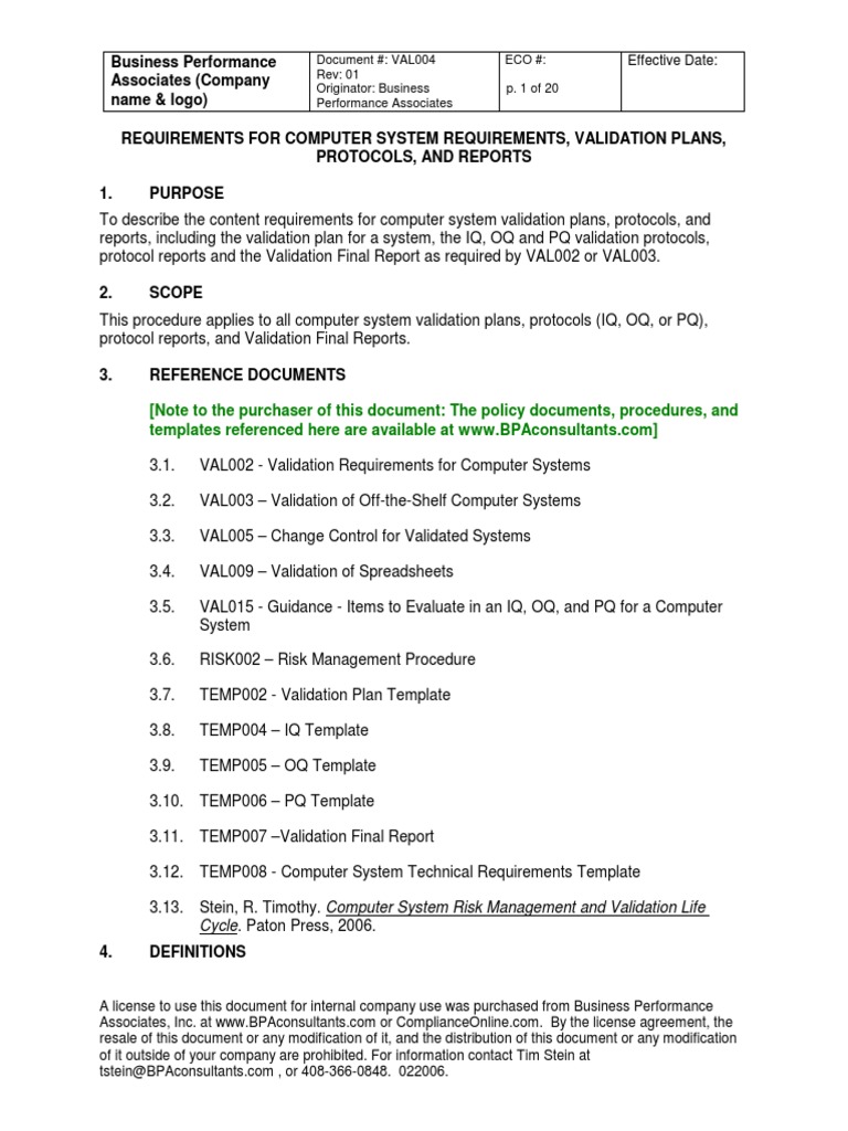 Sample - VAL004 Req For Val Plans Protocols 7 Mar 06 | Download Free PDF | Verification And ...