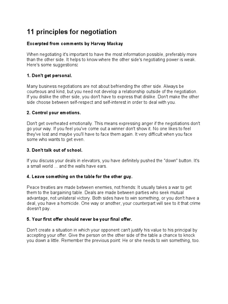 11 Principles For Negotiation | PDF | Negotiation | Human Nature