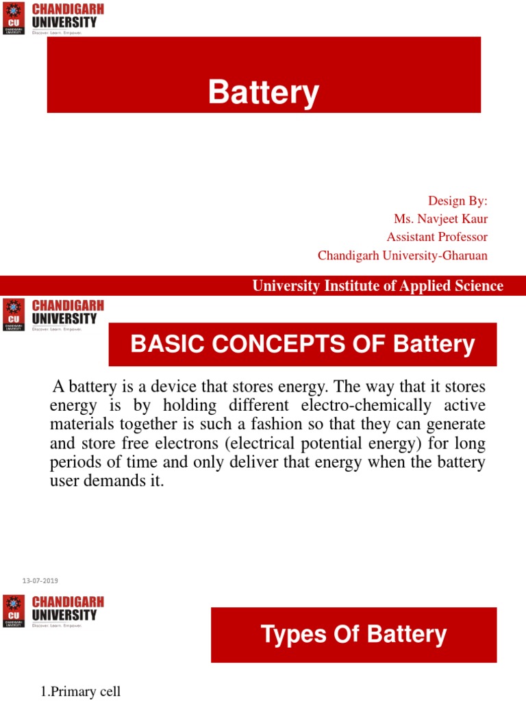 Battery: University Institute of Applied Science | PDF | Rechargeable ...
