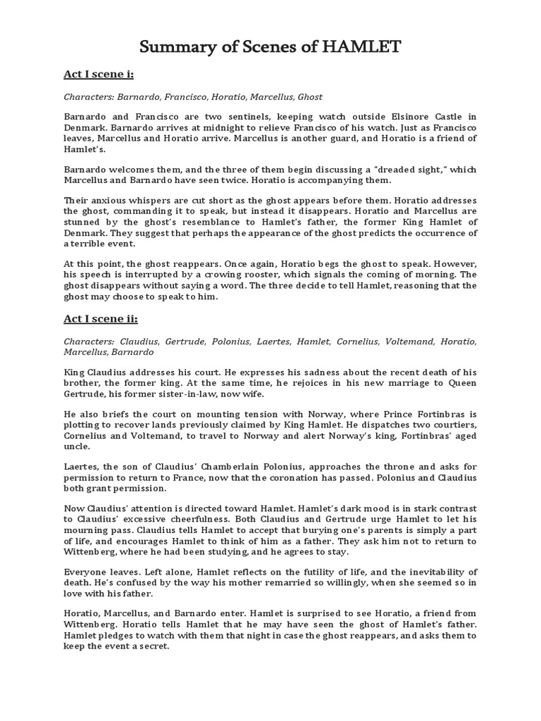 Summary of Scenes of HAMLET | PDF | Hamlet | Shakespearean Tragedies
