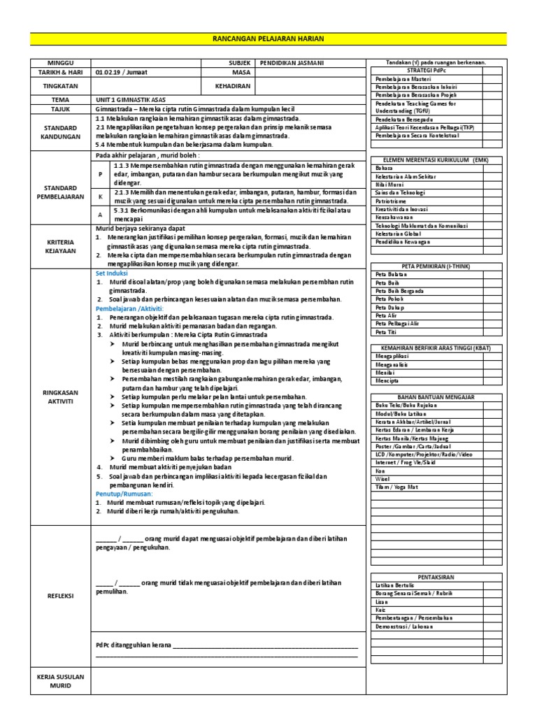 RPH PJK Tingkatan 3 | PDF