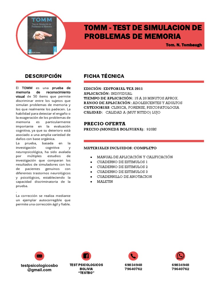 TOMM - Test de simulación de problemas de memoria: Descripción y ficha ...