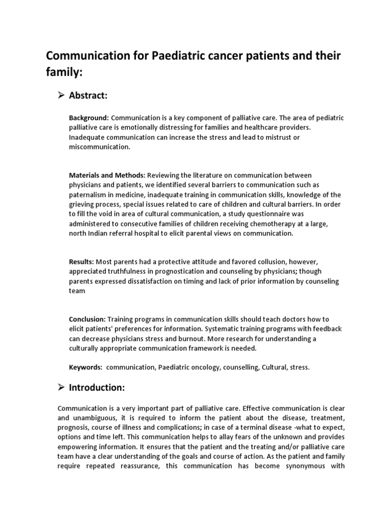 Communication For Paediatric Cancer Patients and Their Family | PDF ...