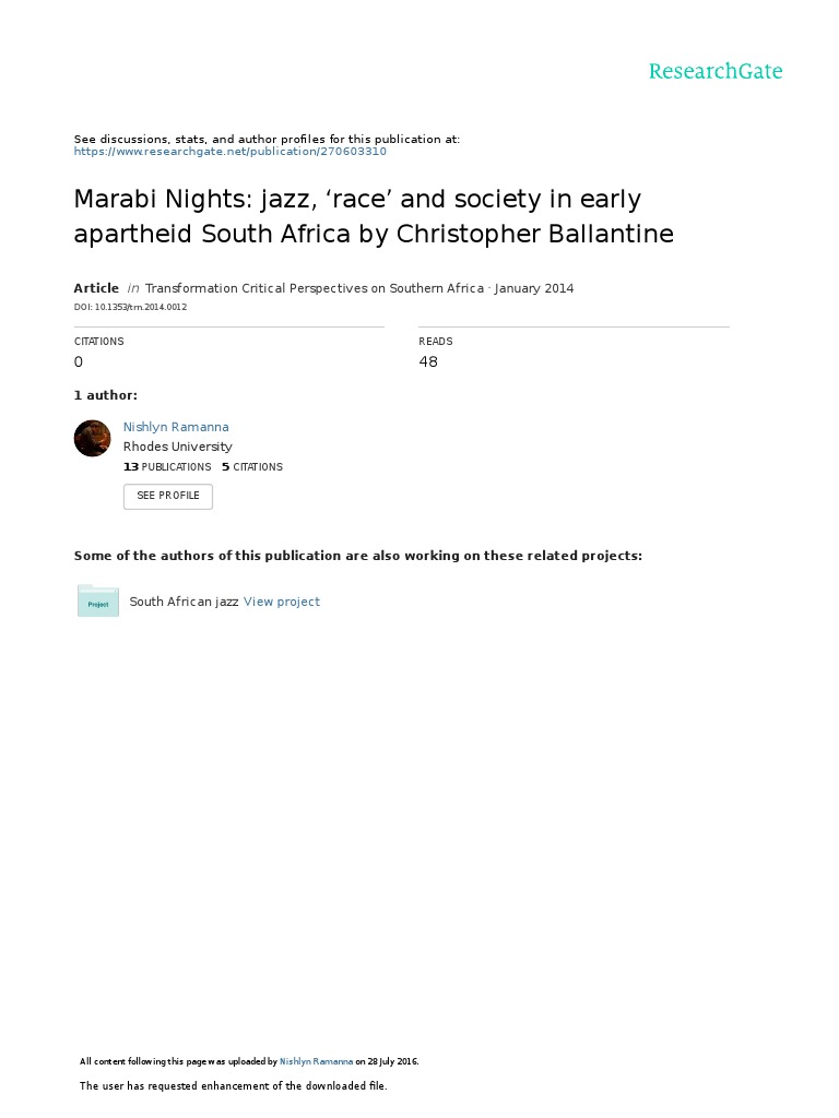 Marabi Nights: Jazz, Race' and Society in Early Apartheid South Africa ...