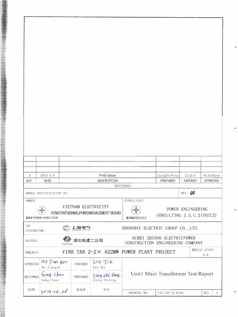 Unit 1 Main Transformer Test Report | PDF | Transformer | Nature