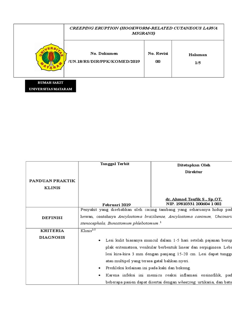 PPK Creeping Eruption (Hookworm-Related Cutaneous Larva Migrans) | PDF