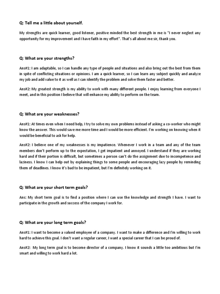 Basic Interview Questions & Answers | PDF | Goal | Employment